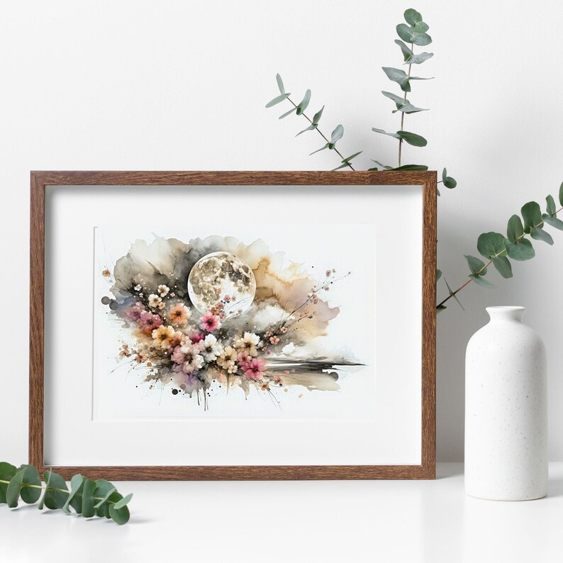 Full Moon Painting Digital Download Print Abstract Watercolour Style ...