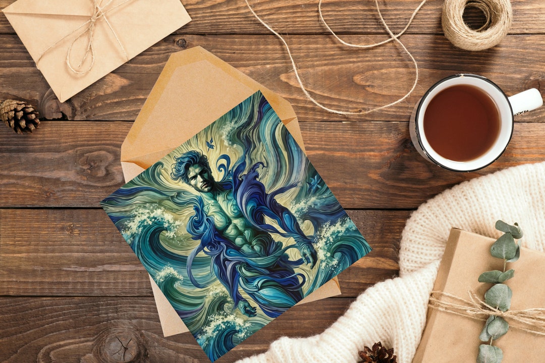 Poseidon Greek God of the Sea Greeting Card - Impressionist Abstract ...