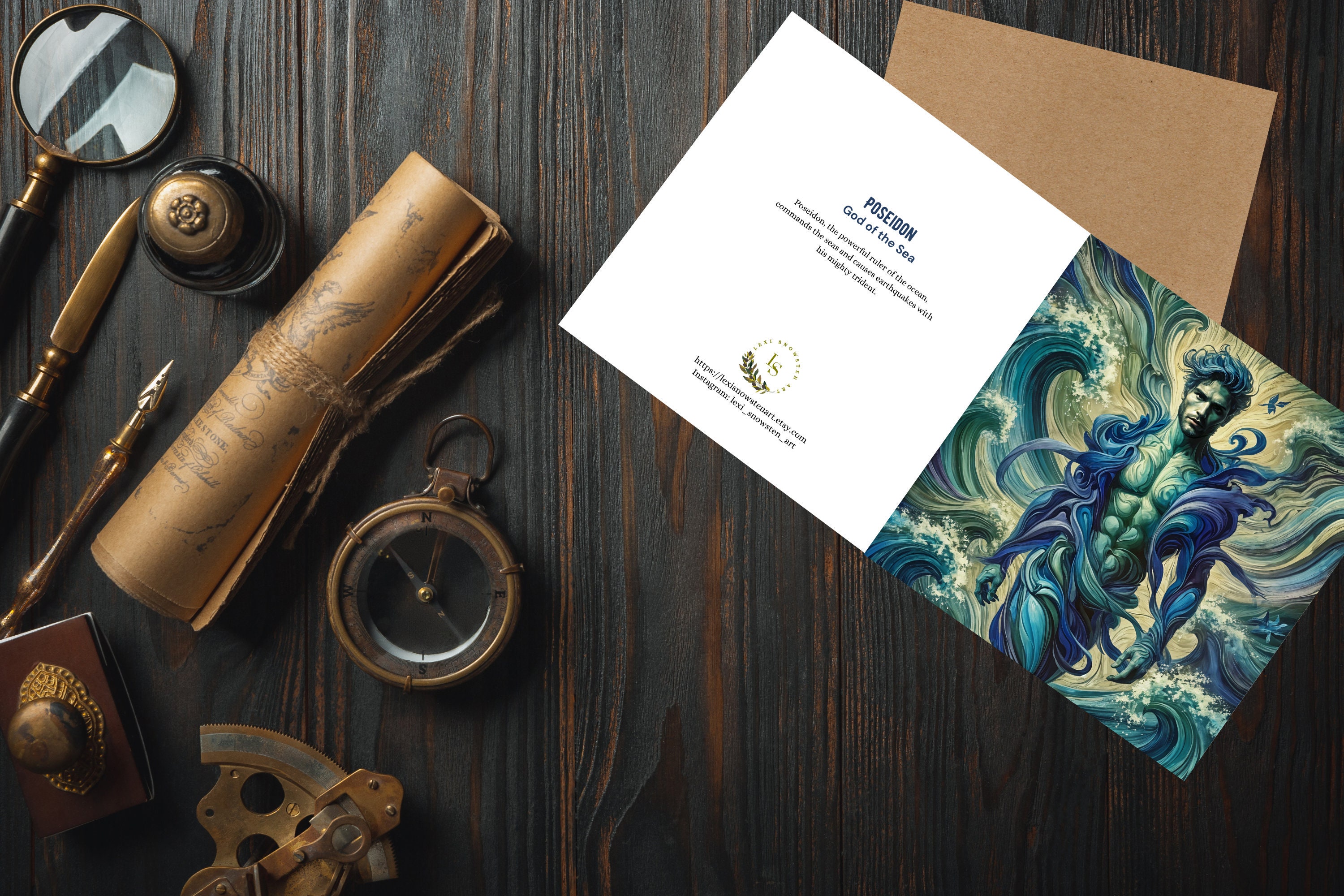 Poseidon Greek God of the Sea Greeting Card - Impressionist Abstract ...