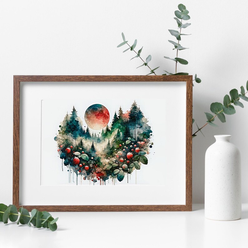 Full Moon Painting - Digital Download Print - Abstract Watercolour ...