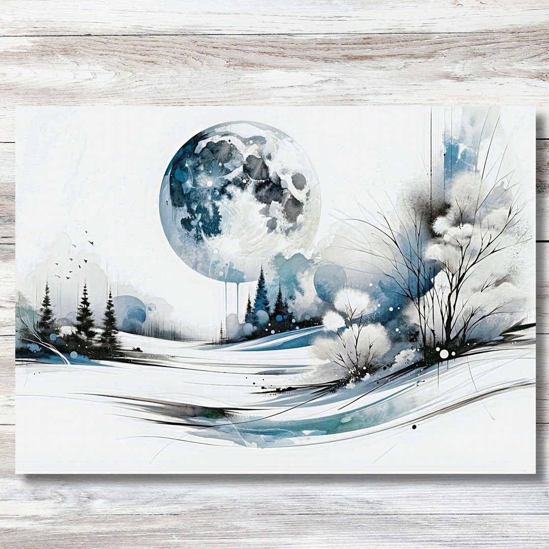 Full Moon Painting Digital Download Print Abstract Watercolour Style ...
