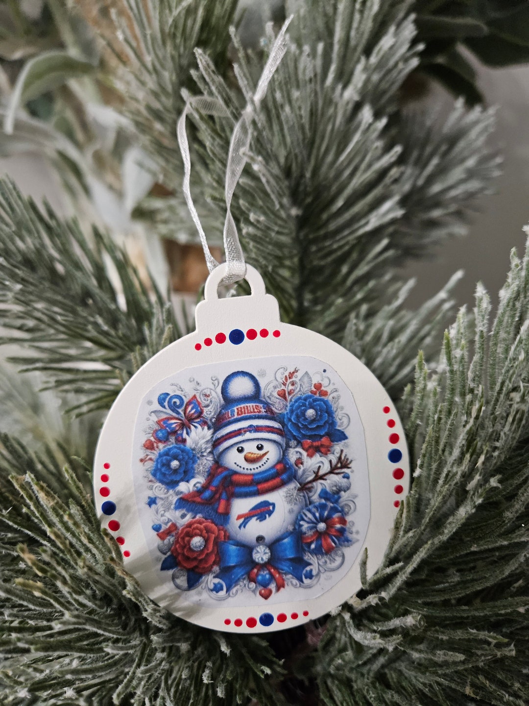 Buffalo Snowman Dot Wooden Ornament Front2 - Etsy