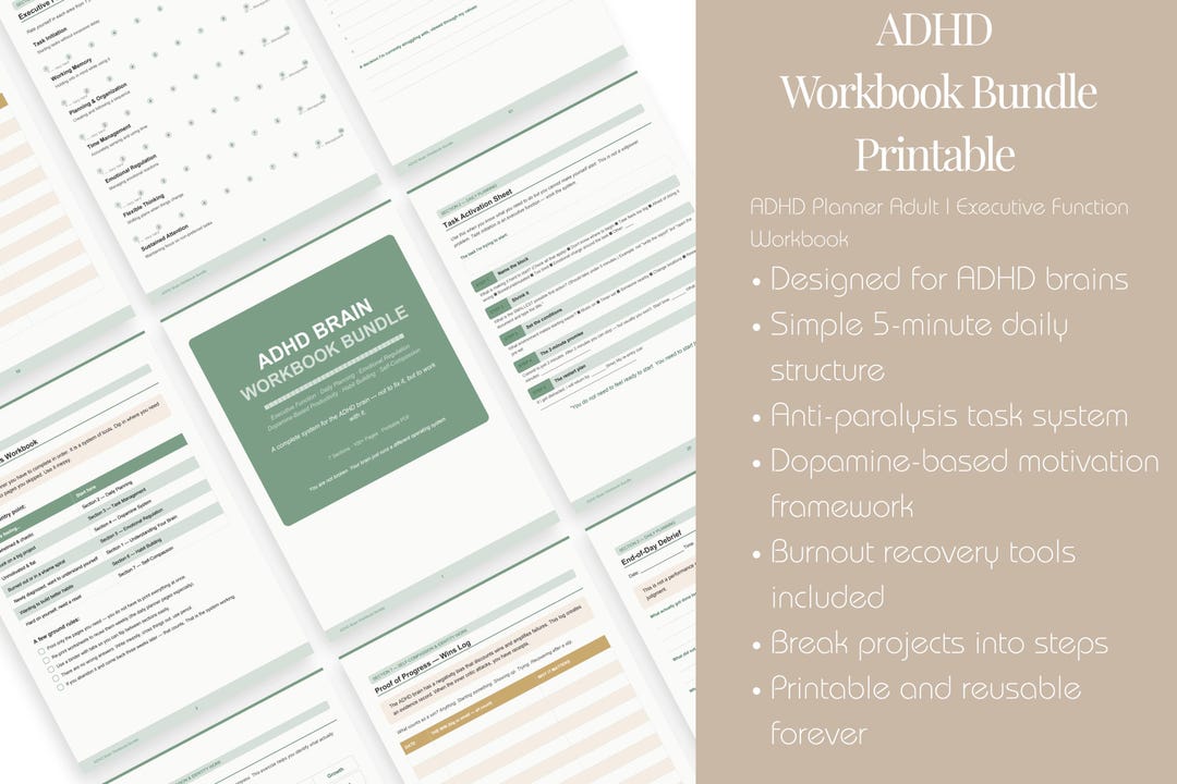 ADHD Workbook Bundle Printable | ADHD Planner Adult | Executive ...