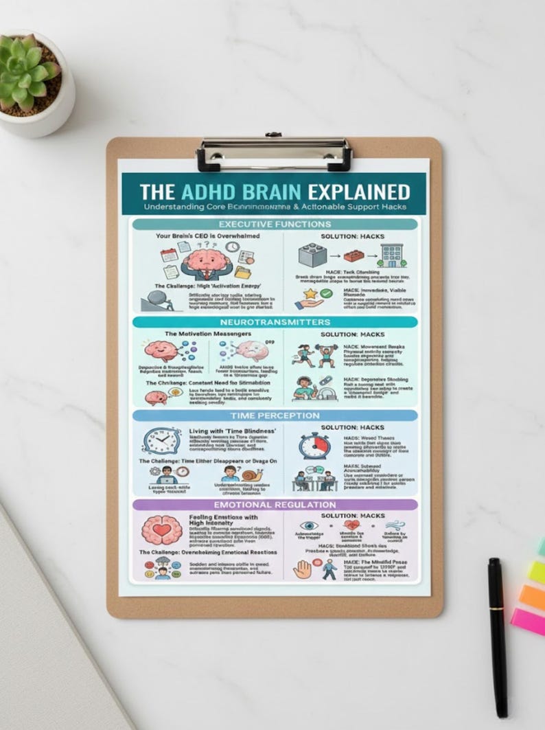 ADHD Brain Explained Poster & Cheat Sheet | Executive Function Therapy ...