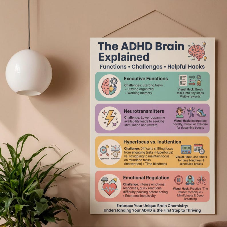 ADHD Brain Explained Poster & Cheat Sheet | Executive Function Therapy ...