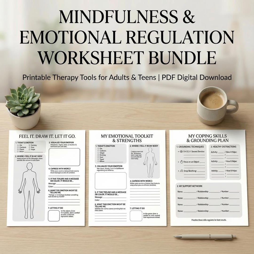 Mindfulness & Emotional Regulation Worksheet Bundle | Printable Therapy ...