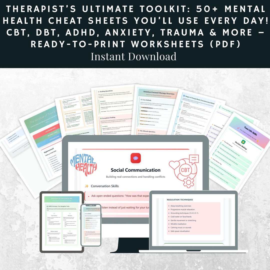 DBT Cheat Sheet Bundle | 27+ Mental Health Printable Worksheets | DBT ...