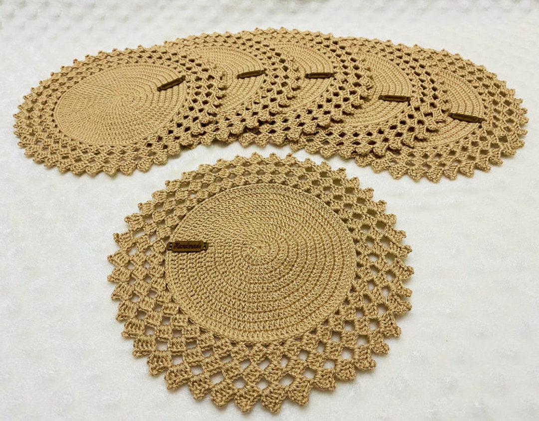 Handmade Supla American Service 6 Pieces Macrama Table Knitted Table ...