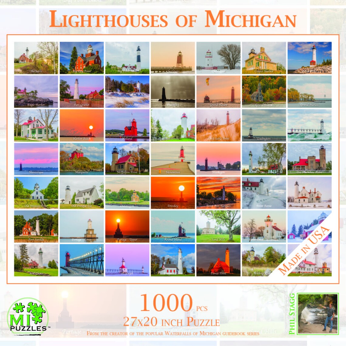 Lighthouses of Michigan - 1000 Piece Jigsaw Puzzle - MI Puzzles by Phil ...