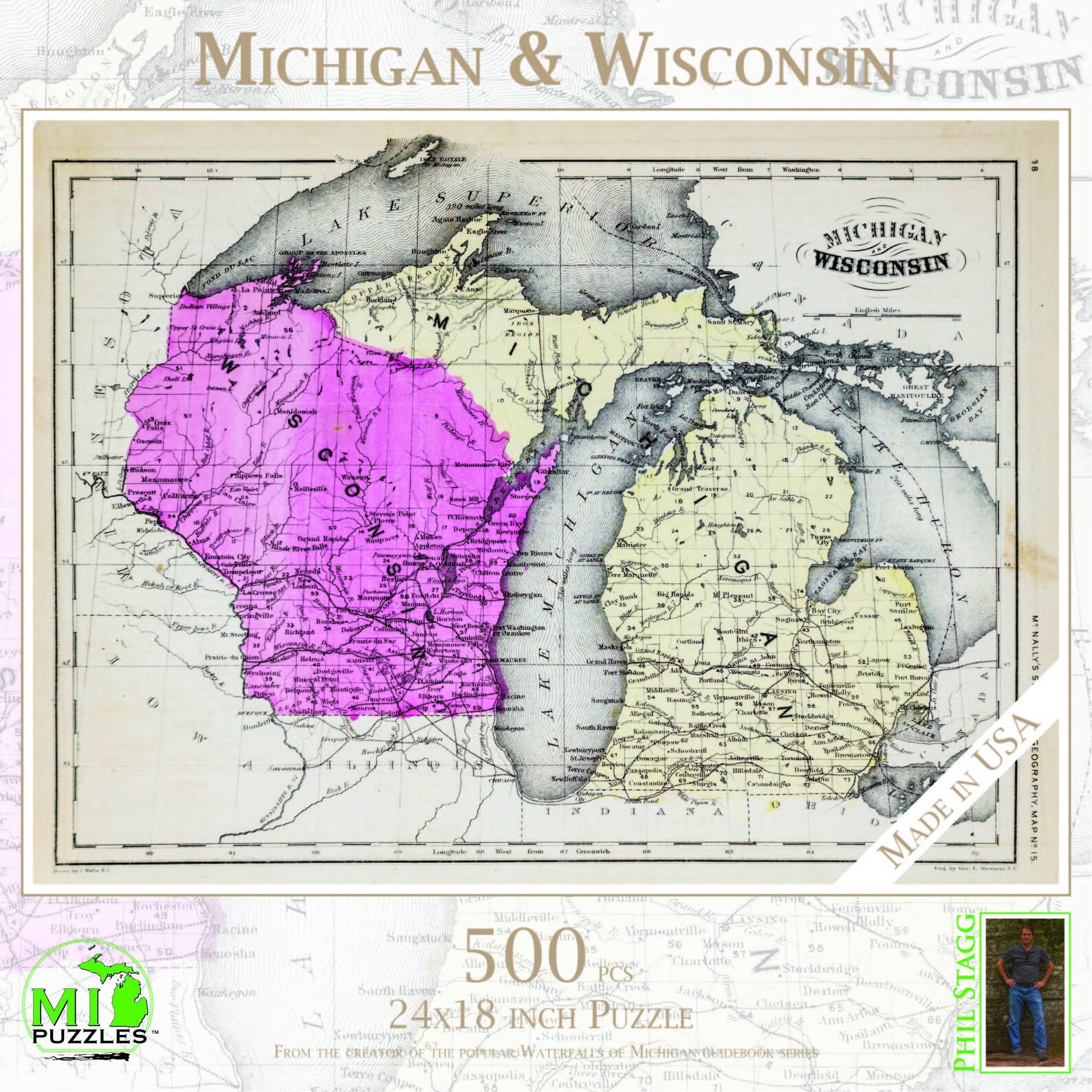 Michigan & Wisconsin - 500 Piece Jigsaw Puzzle - MI Puzzles by Phil ...