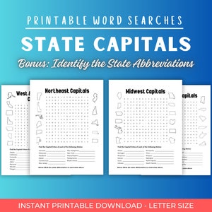 State Capitals Word Searches, Printable Puzzles - Etsy
