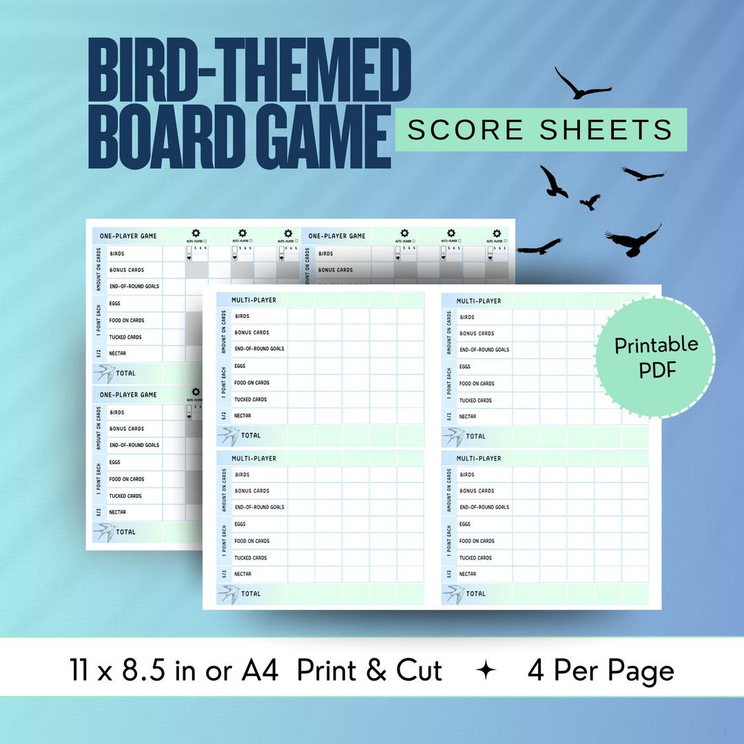 Bird-themed Board Game Printable Score Sheet, Instant Download, Board ...