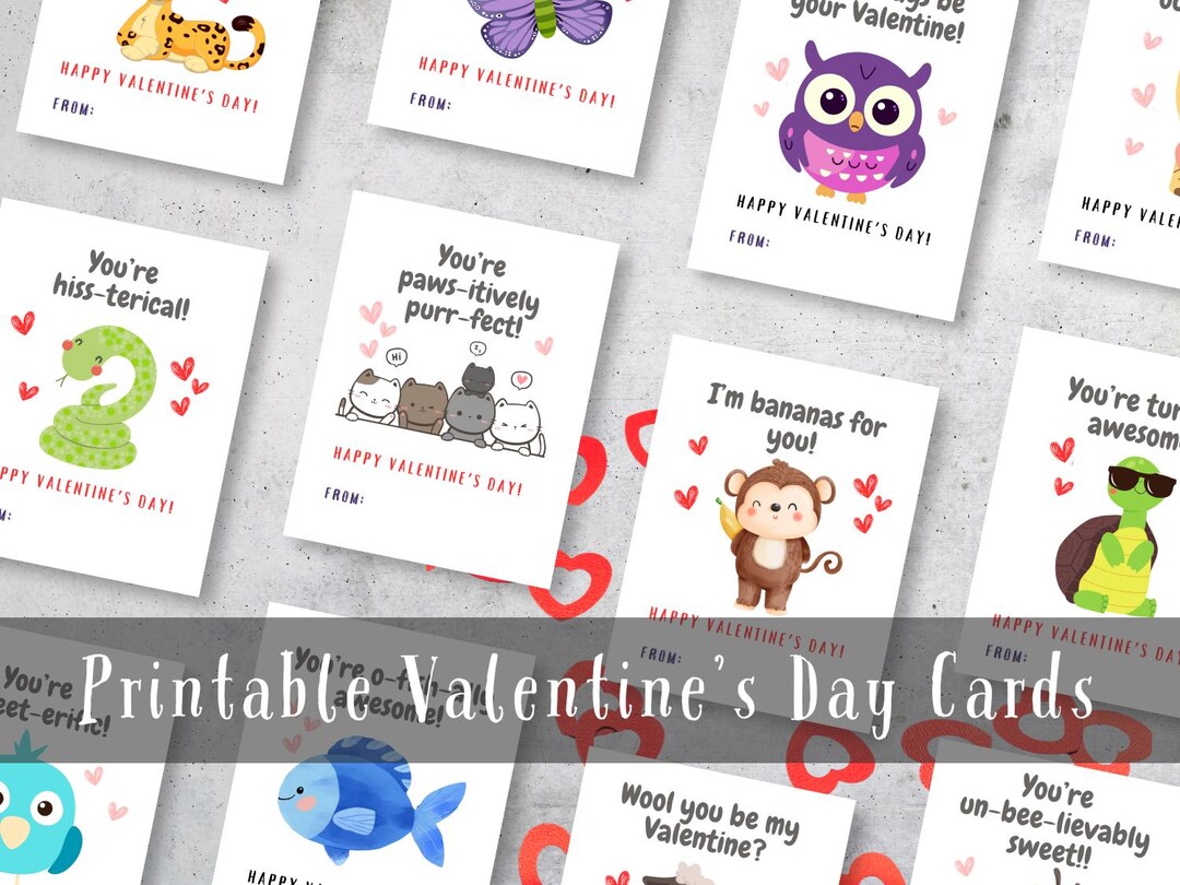 Animal-themed Valentine Cards for Kids, Kids Valentine Cards, Printable ...