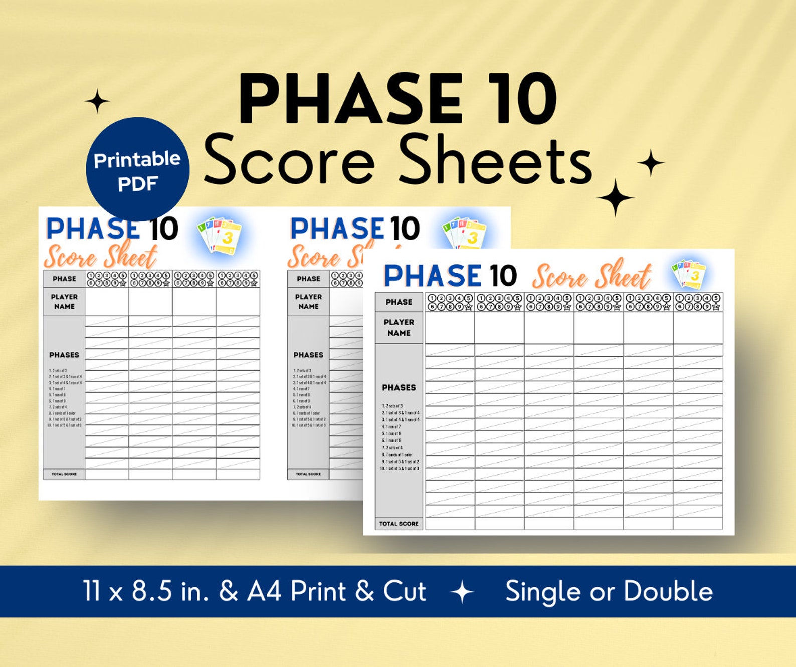 Phase 10 Score Sheet, Phase 10 PDF Card Game Score Card, Printable ...