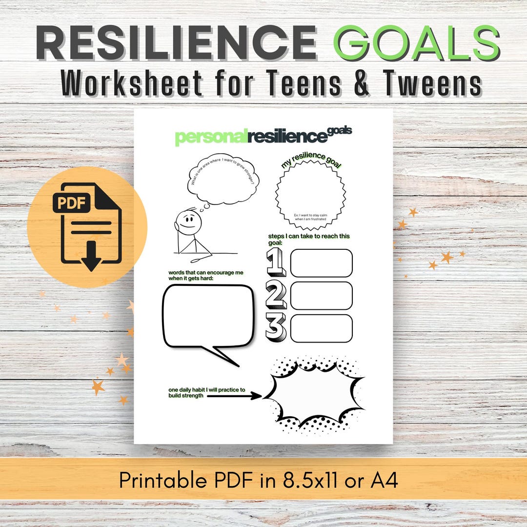 Teen Resilience Goal Setting Worksheet, Mental Health Printable for ...