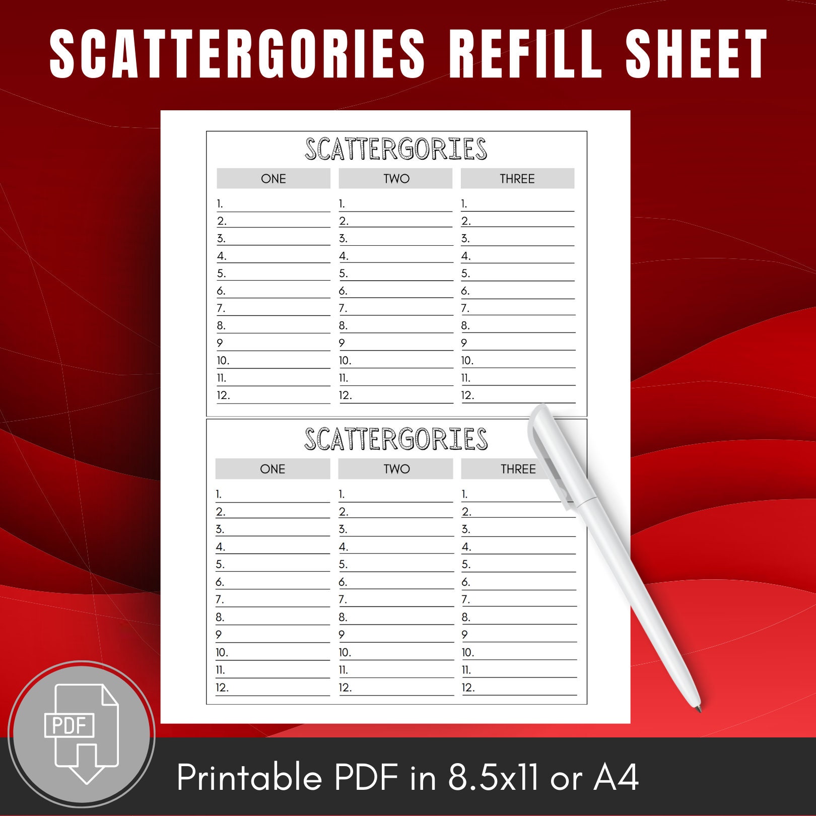 Scattergories Refill Sheet|score Sheets| Refill Sheets|scatergories ...
