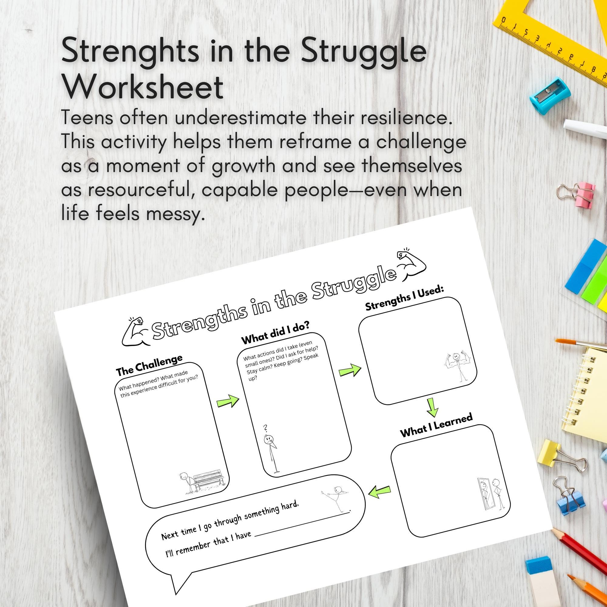 Printable Strengths in the Struggle Worksheet for Teens and Tweens ...