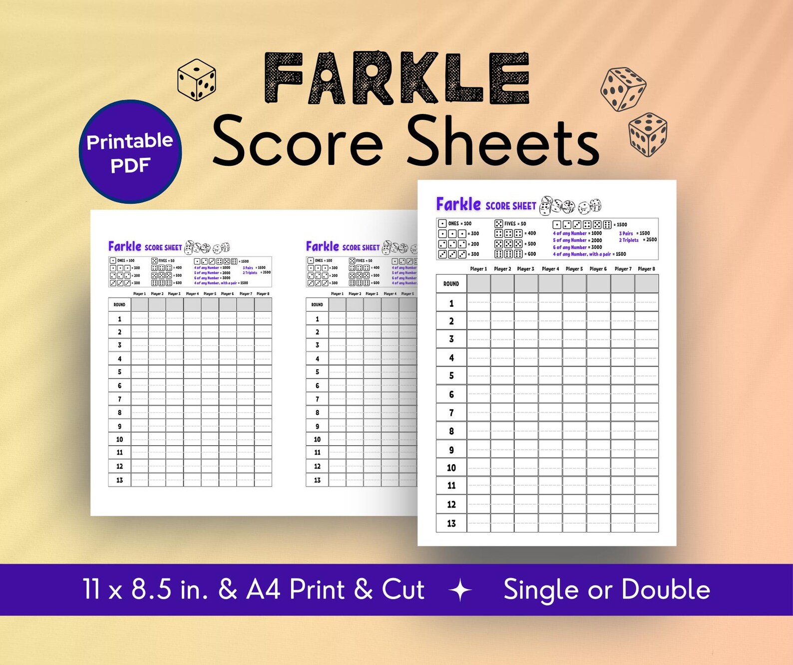 Farkle Scorecard Printable, Farkle Score Sheet, Instant Download ...