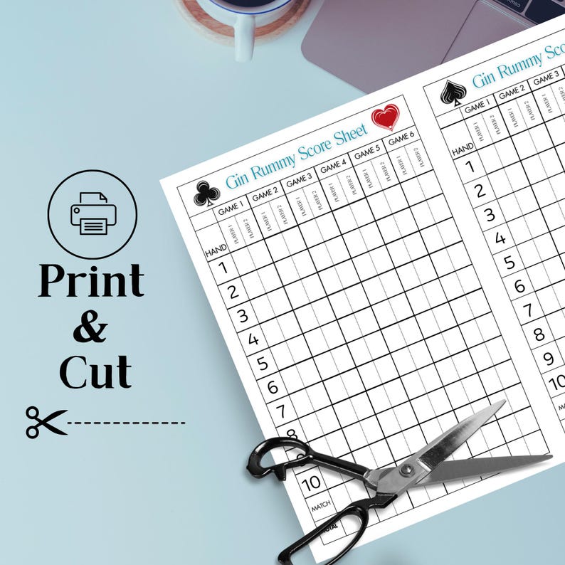 Gin Rummy Score Sheet, Printable Score Sheet, Gin Rummy Instant ...
