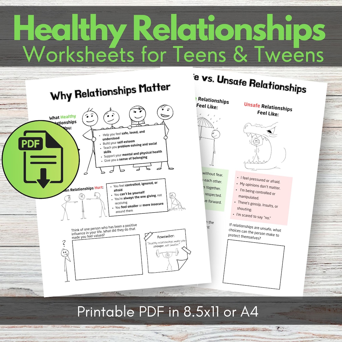 Teen Healthy Relationships Worksheets, Therapy Worksheets for Teens or ...