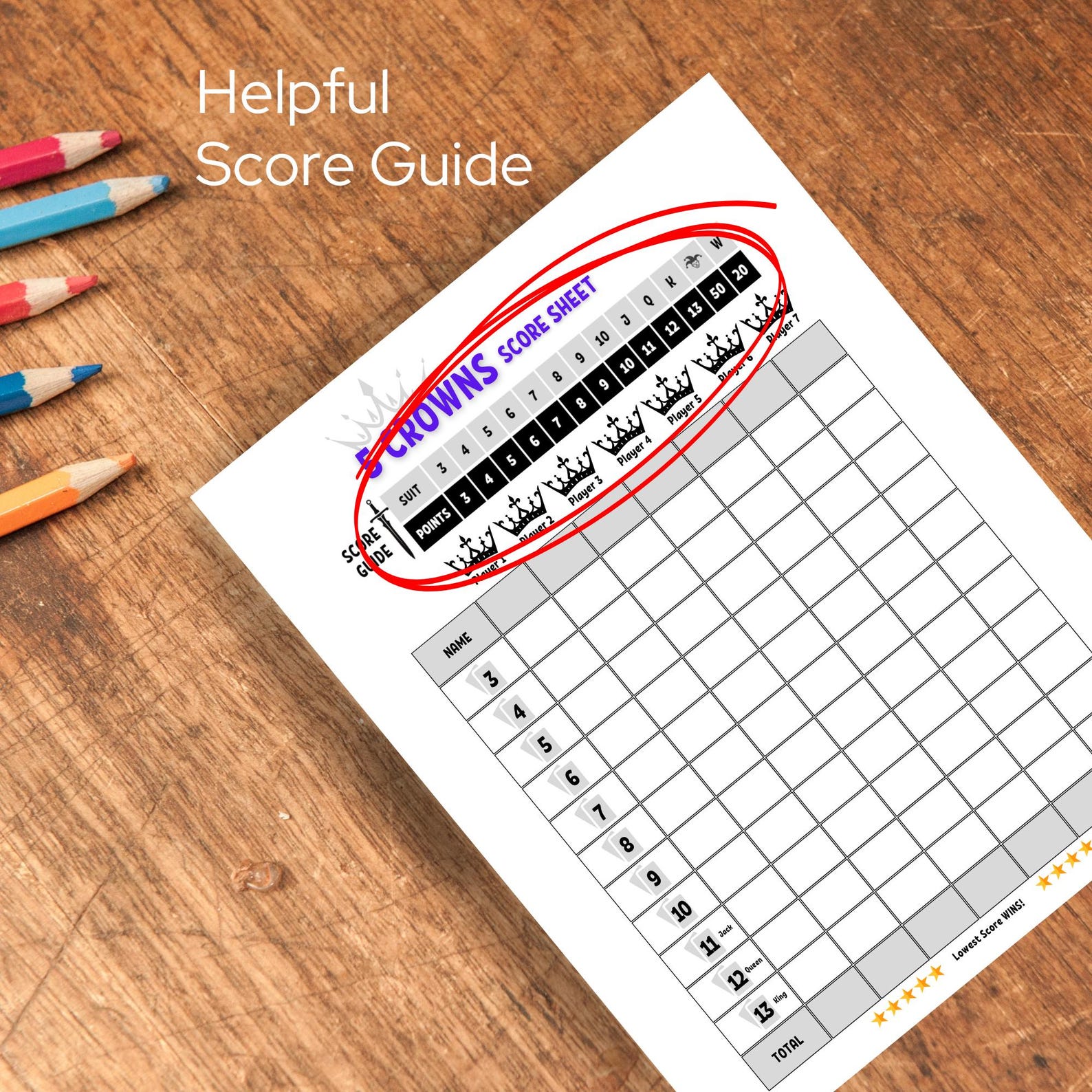 Five Crowns Score Sheet, Printable Score Sheet, Instant Download, 5 ...