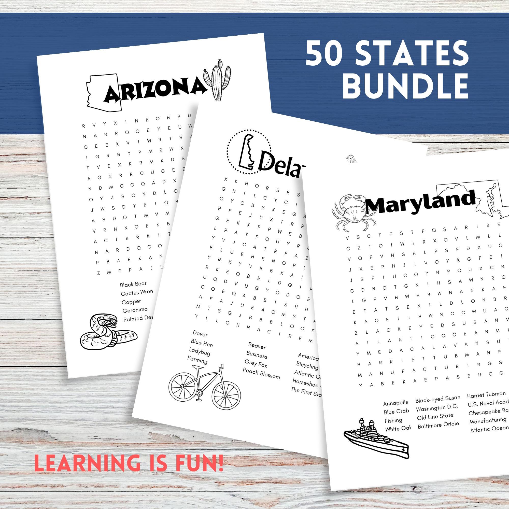 50 States Word Search Puzzles, Printable Puzzles, Word Searches, 50 ...
