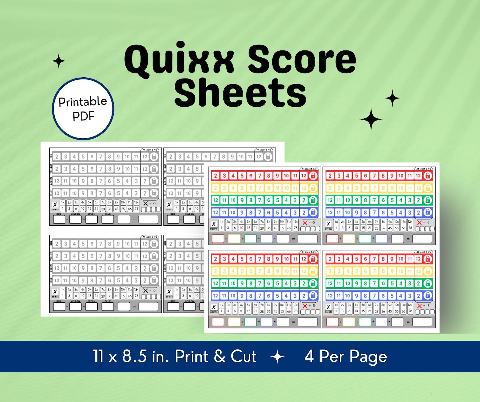 Quixx Score Sheet, Quixx Printable Score Sheet, Quixx Score Card ...