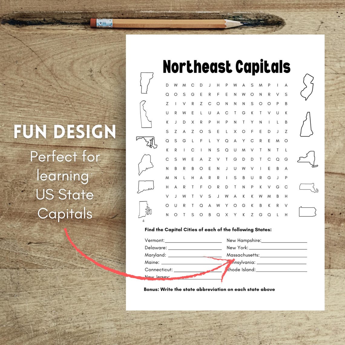 State Capitals Word Searches, Printable Puzzles, 50 States Bundle, US ...