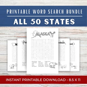 50 States Word Search Puzzles, Printable Puzzles, Word Searches, 50 ...