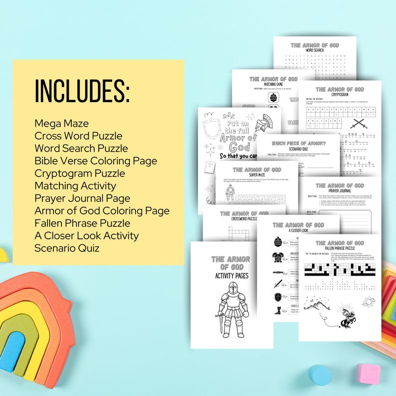Armor of God Activity Pack for Kids, Printable Bible Worksheets, Bible ...