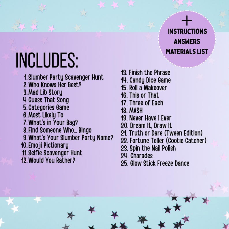 Slumber Party Games Bundle Printable | 25 Tween Sleepover Activities ...