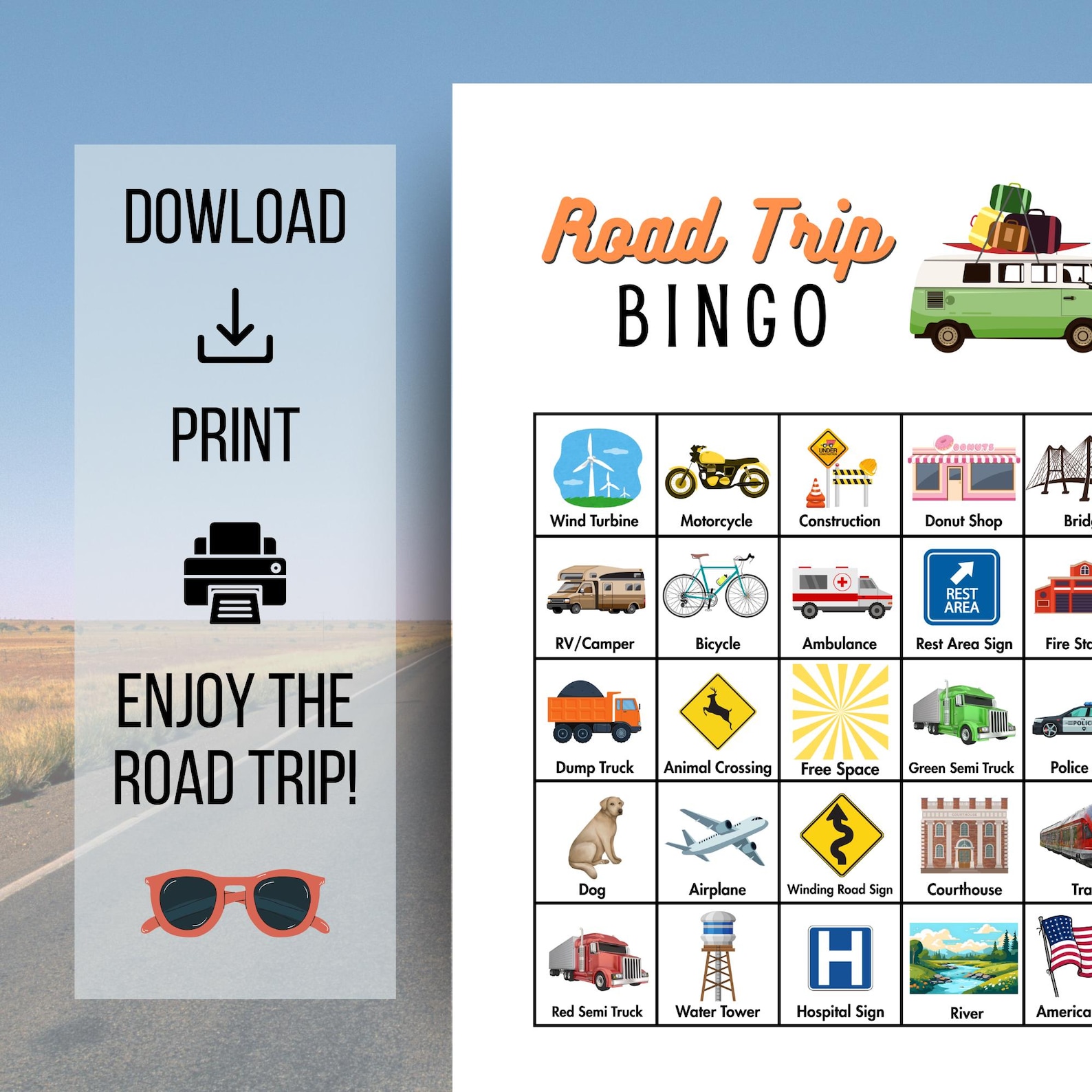 Road Trip Bingo Printable, Road Trip Games, Family Car Games, Road Trip ...