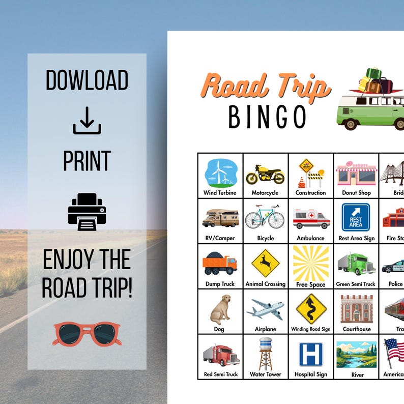 Road Trip Bingo Printable, Road Trip Games, Family Car Games, Road Trip ...