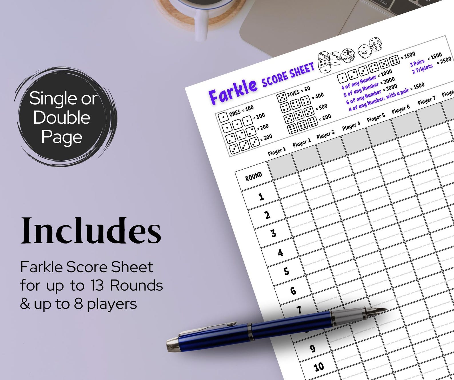 Farkle Scorecard Printable, Farkle Score Sheet, Instant Download ...