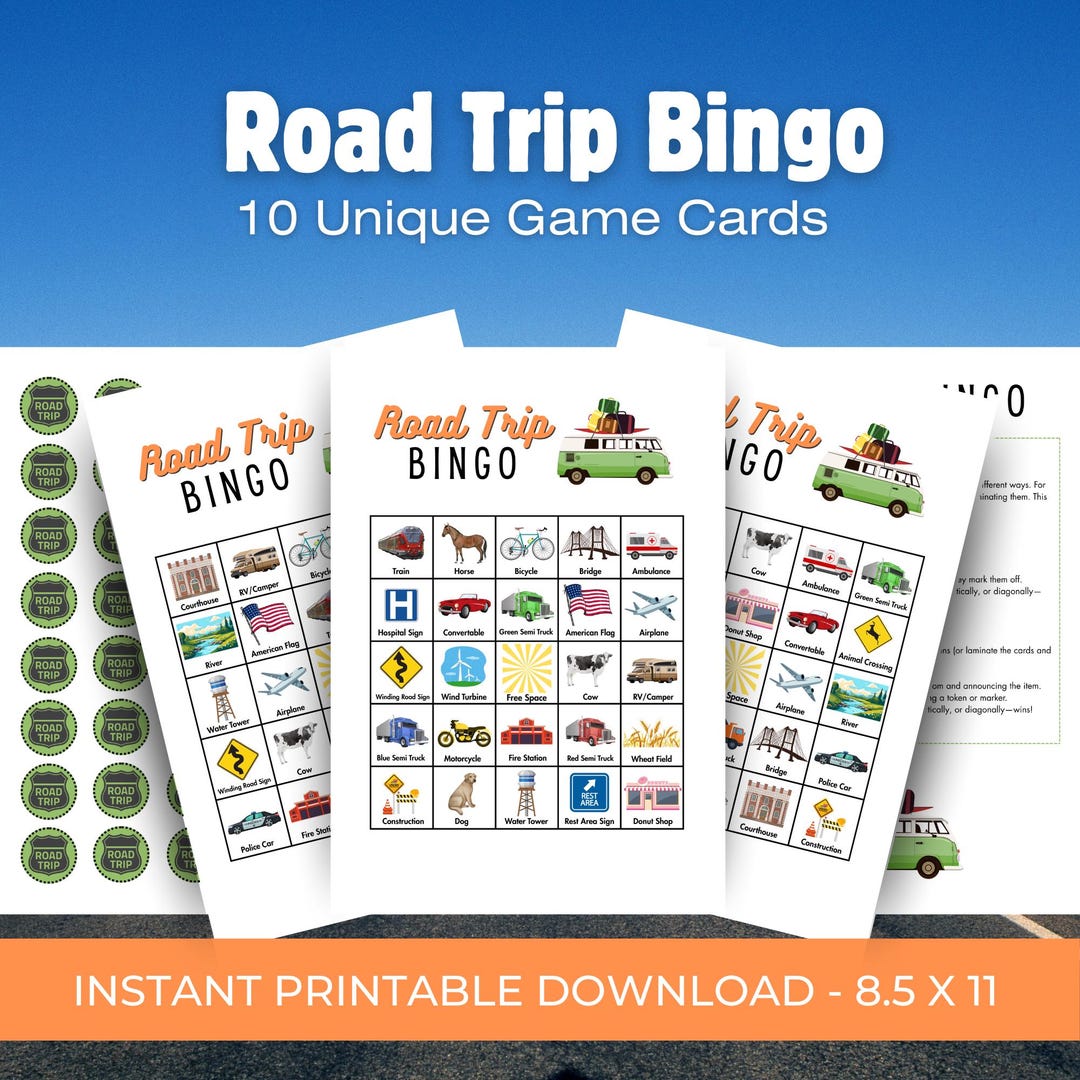 Road Trip Bingo Printable, Road Trip Games, Family Car Games, Road Trip ...