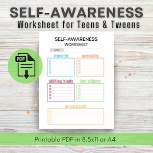 Teen Self-awareness Printable Worksheet | Strengths, Talents, Goals ...
