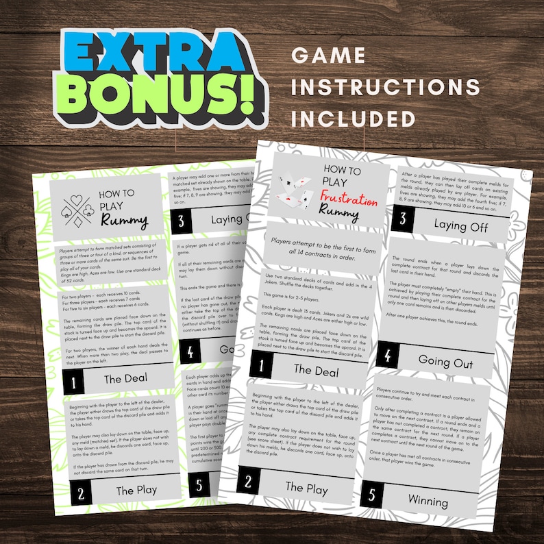 Rummy Score Sheet, Frustration Rummy Score Sheet, Printable Score Sheet ...