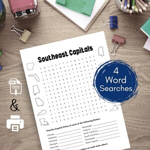 State Capitals Word Searches, Printable Puzzles, 50 States Bundle, US ...