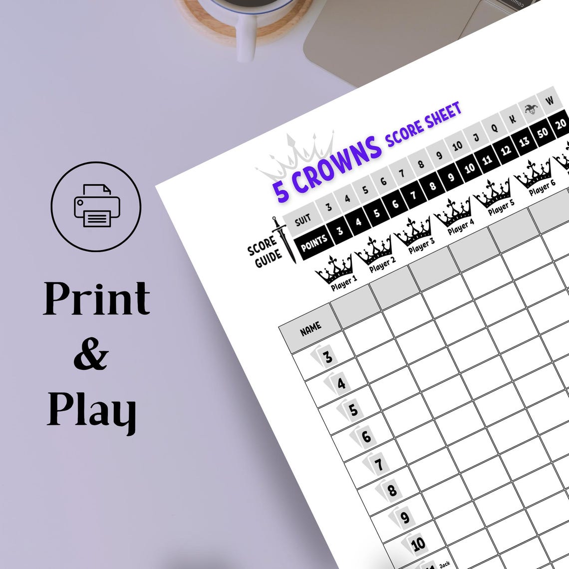 Five Crowns Score Sheet, Printable Score Sheet, Instant Download, 5 ...