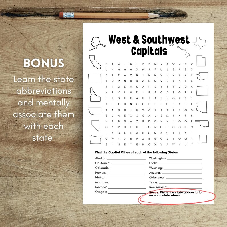 State Capitals Word Searches, Printable Puzzles, 50 States Bundle, US ...