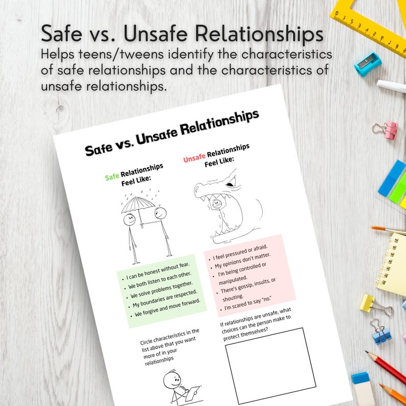 Teen Healthy Relationships Worksheets, Therapy Worksheets for Teens or ...