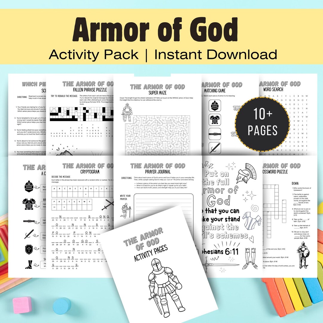 Armor of God Activity Pack for Kids, Printable Bible Worksheets, Bible ...