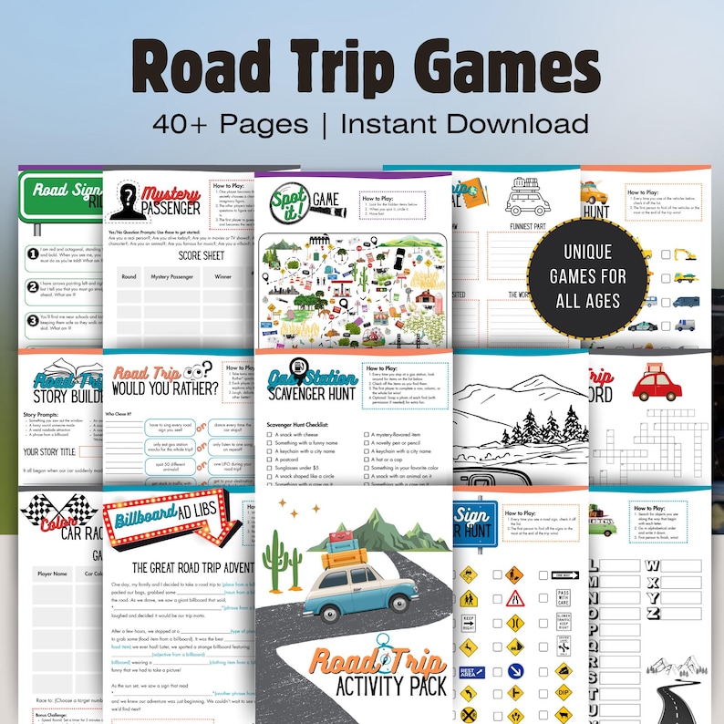 Road Trip Game Bundle, Road Trip Activities, Family Car Games, Road ...