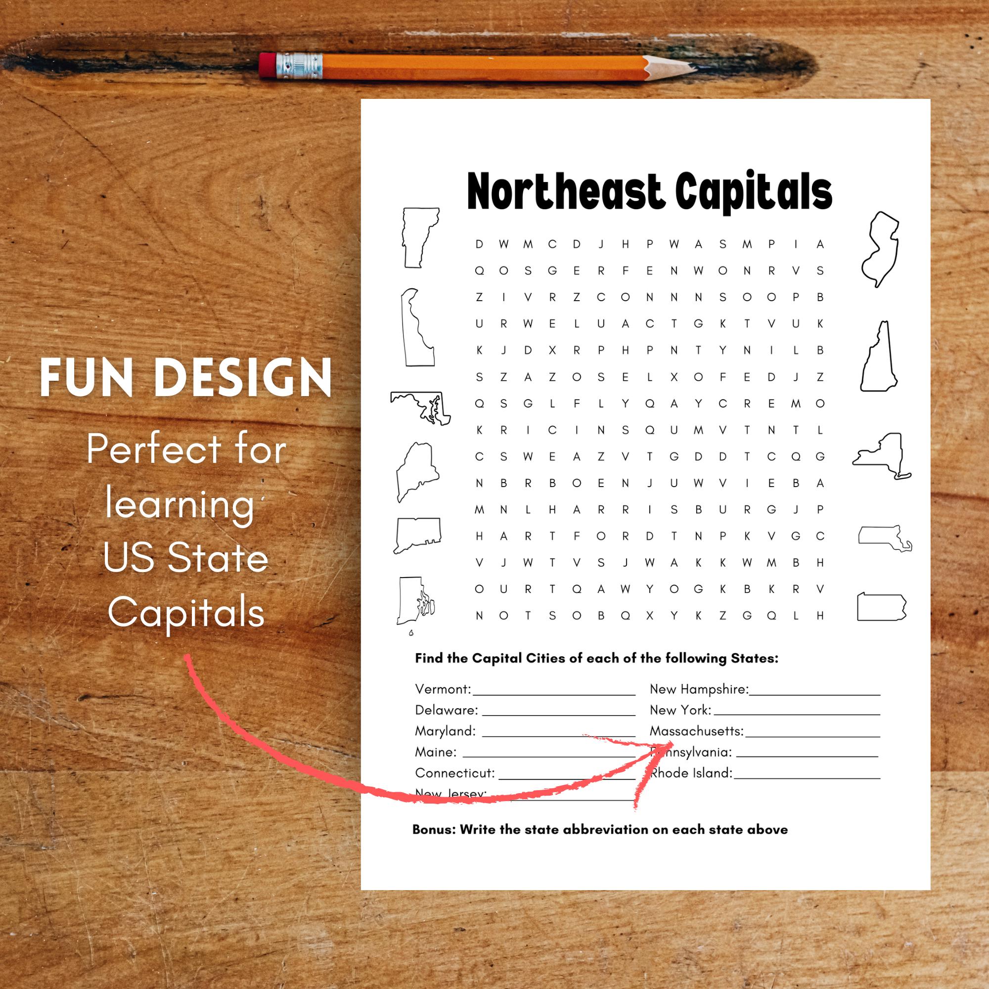State Capitals Word Searches, Printable Puzzles, 50 States Bundle ...