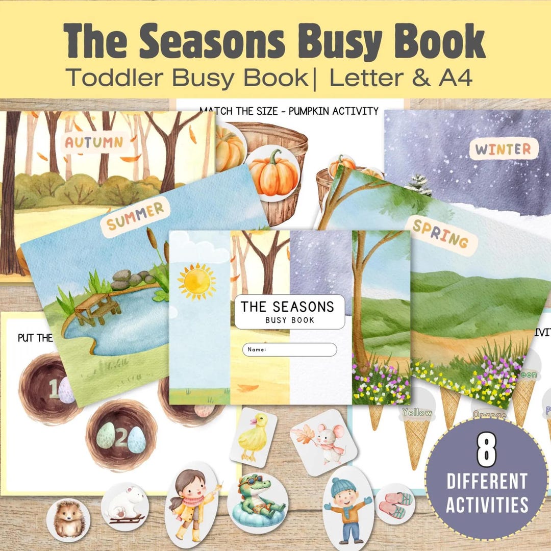 Printable Toddler Busy Book | 4 Seasons Preschool File Folder Games ...