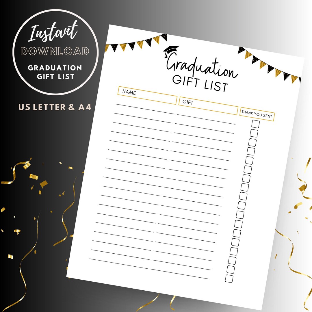 Graduation Gift Tracker Printable | Thank You Note Organizer | Gift Log ...