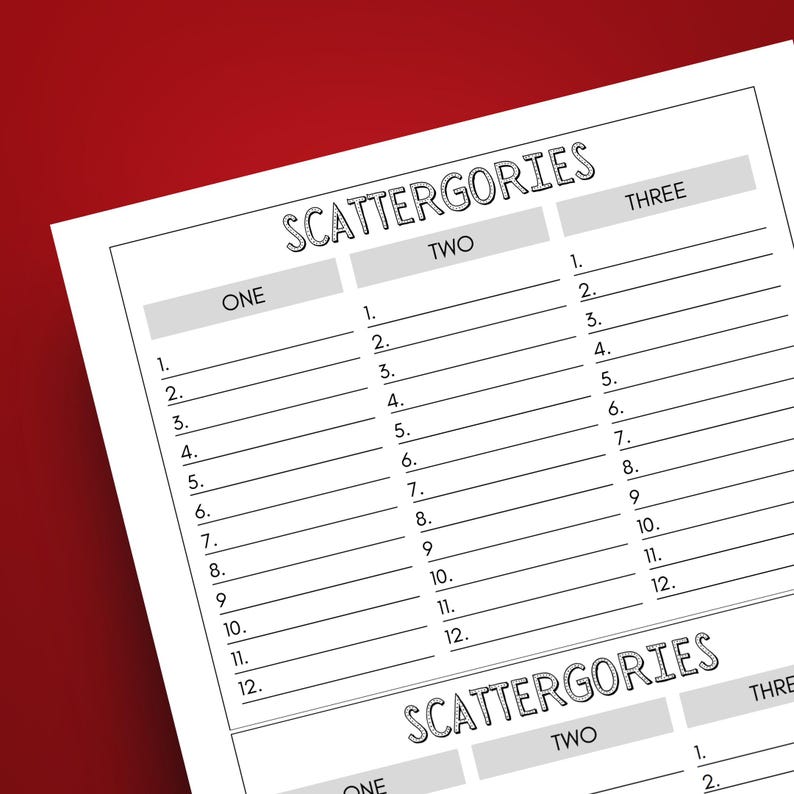 Scattergories Refill Sheet|score Sheets| Refill Sheets|scatergories ...