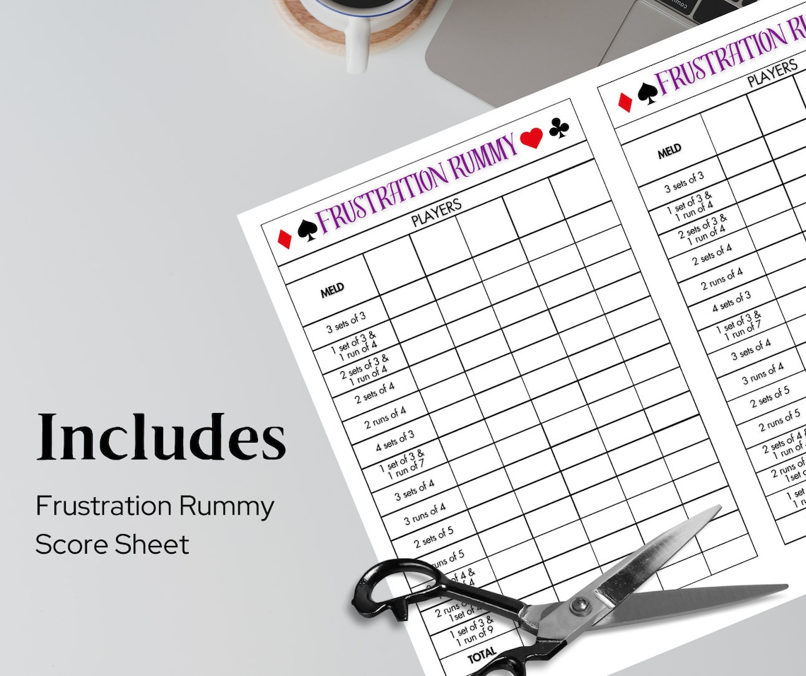Rummy Score Sheet, Frustration Rummy Score Sheet, Printable Score Sheet ...