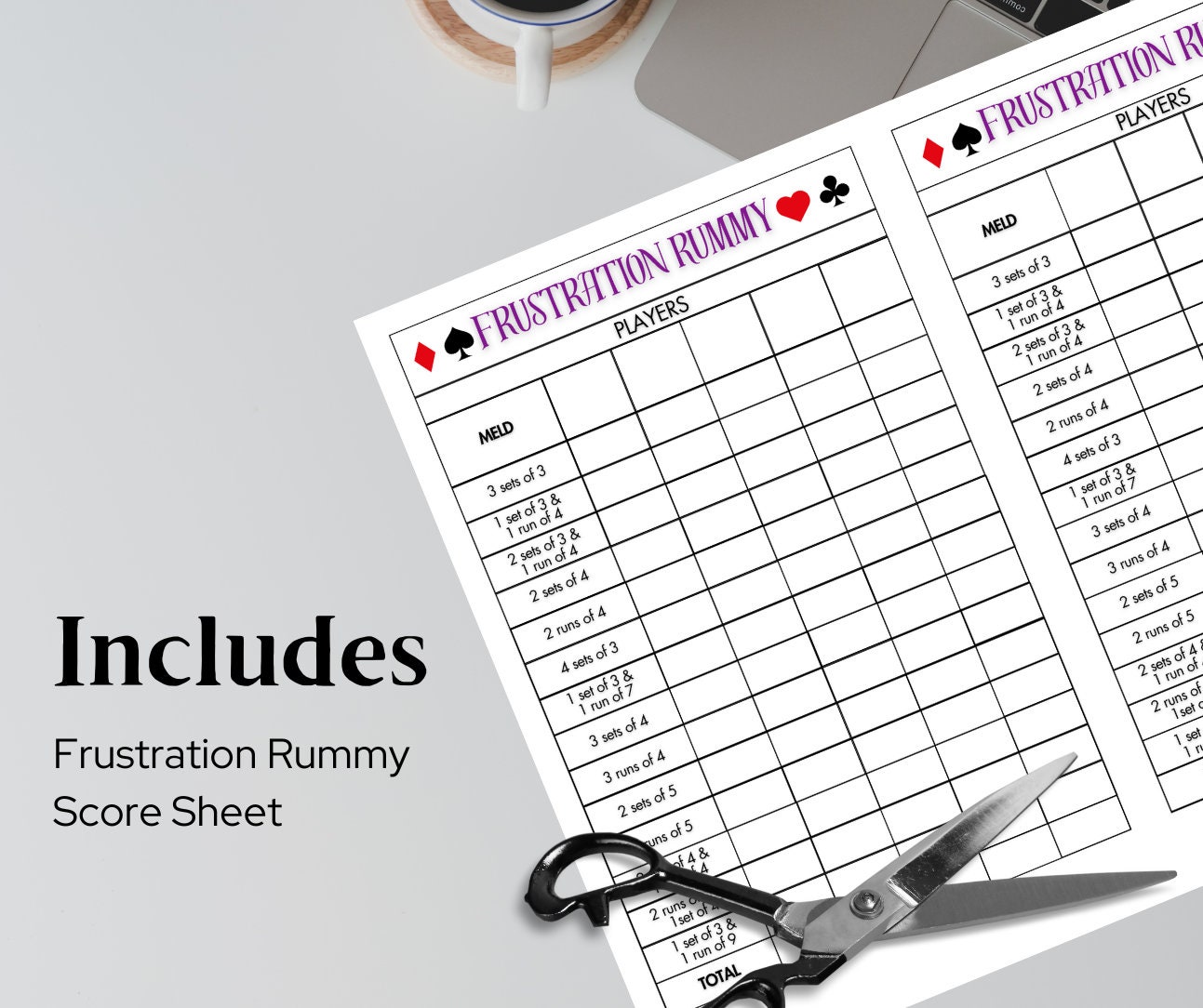 Rummy Score Sheet, Frustration Rummy Score Sheet, Printable Score Sheet ...