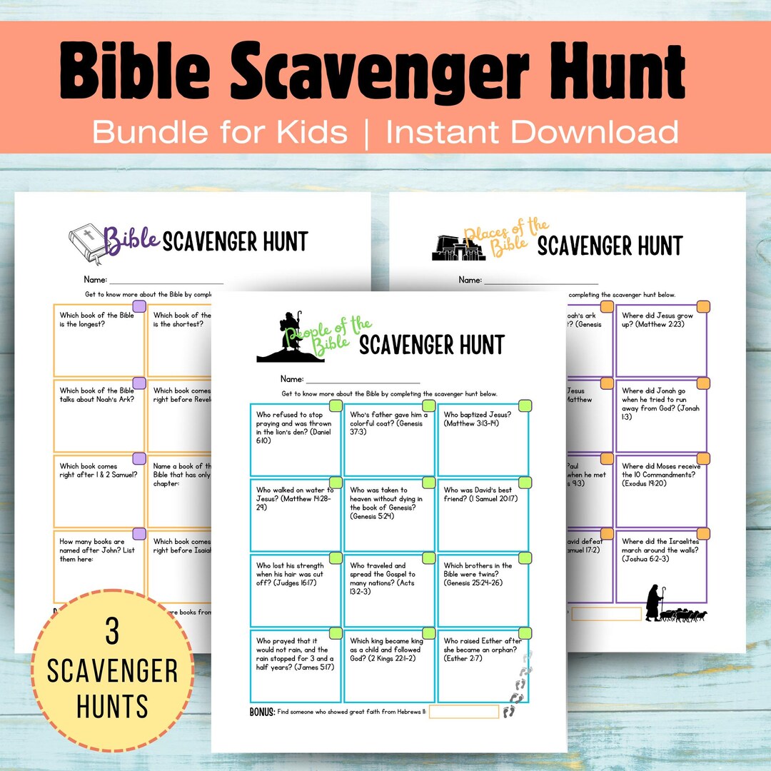 Bible Scavenger Hunt Bundle for Kids | Books, People & Places of the ...